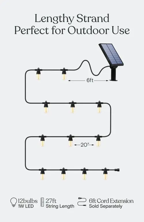 BRIGHTECH 27 Ft, 12‑light Solar‑powered Heavy Duty Led Outdoor String Lights
